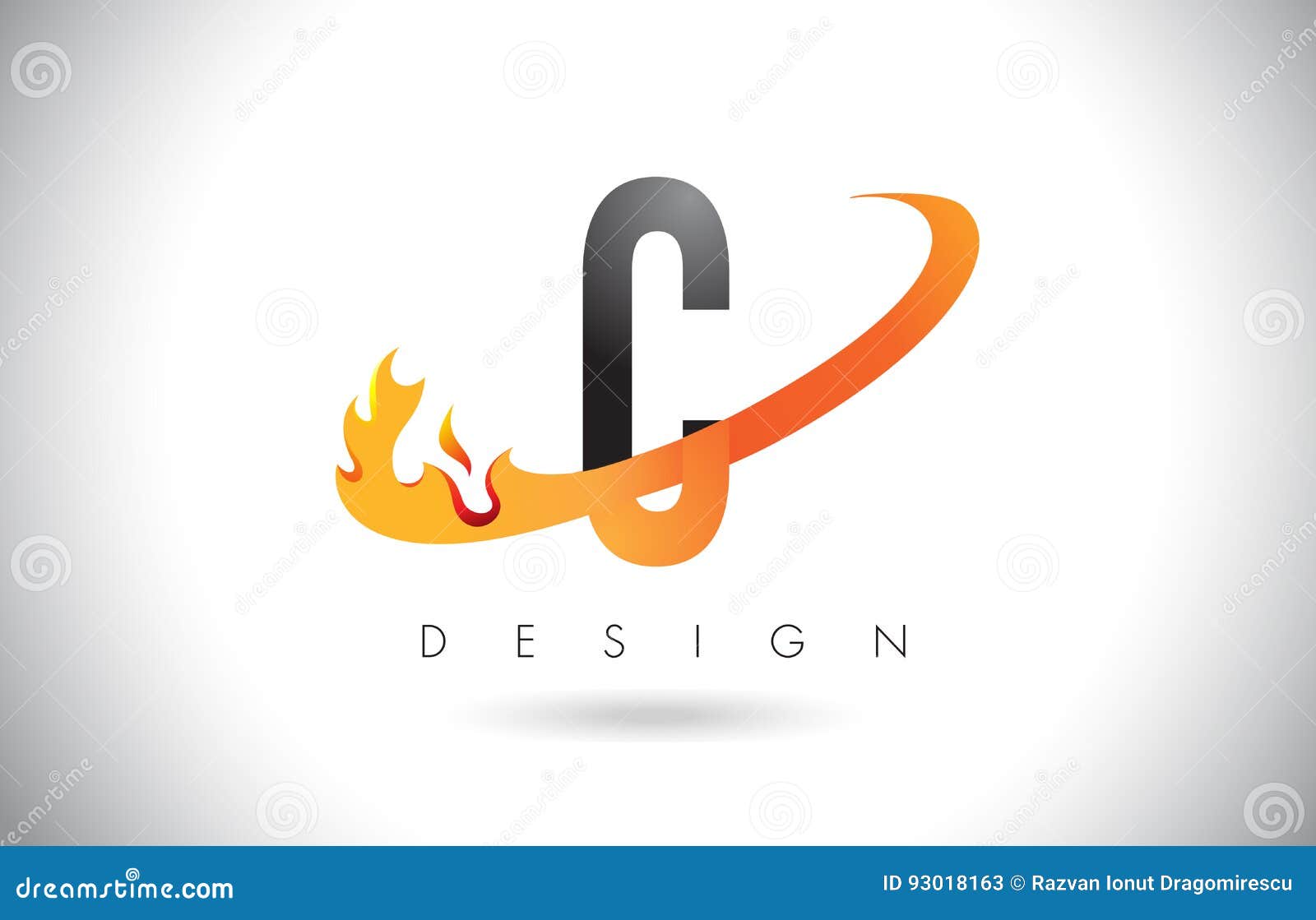 C Letter Logo with Fire Flames Design and Orange Swoosh. Stock Vector ...