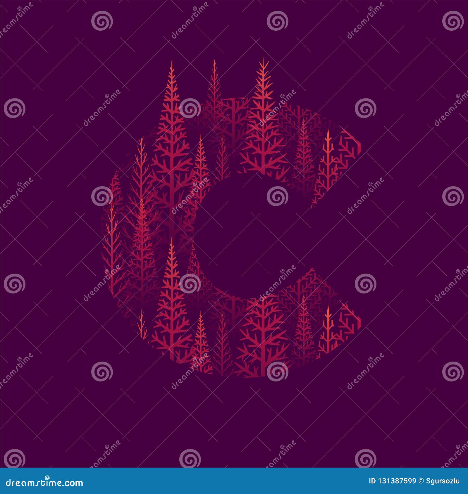 C Letter Pine Tree Forest Illustration Stock Vector - Illustration of ...