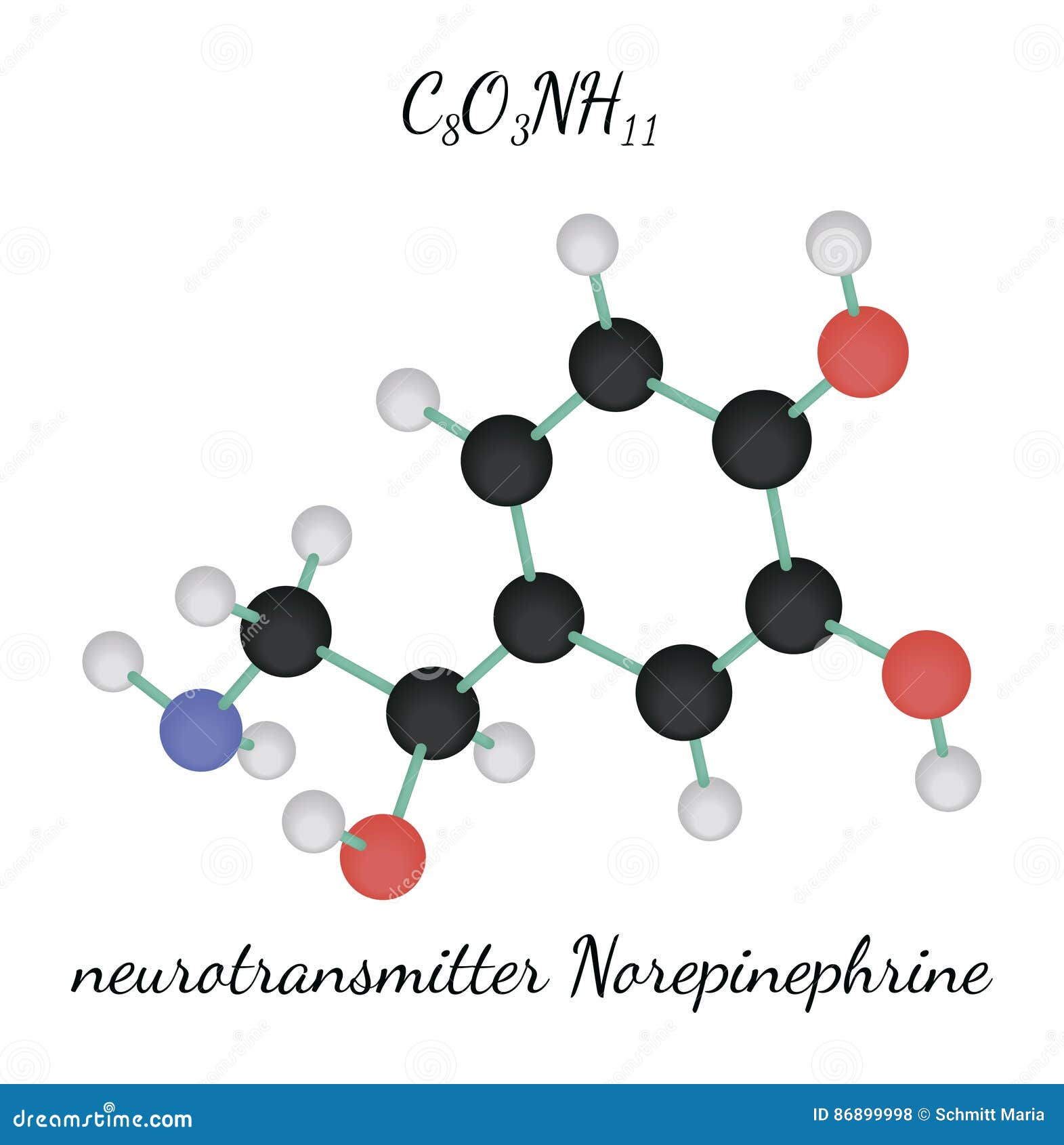 Norepinephrine Molecule 3d, Molecular Structure, Ball And Stick Model ...