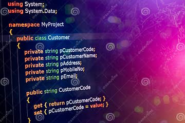 C Sharp Programming Language Source Code Example on Monitor. Stock Image - Image of script, code ...