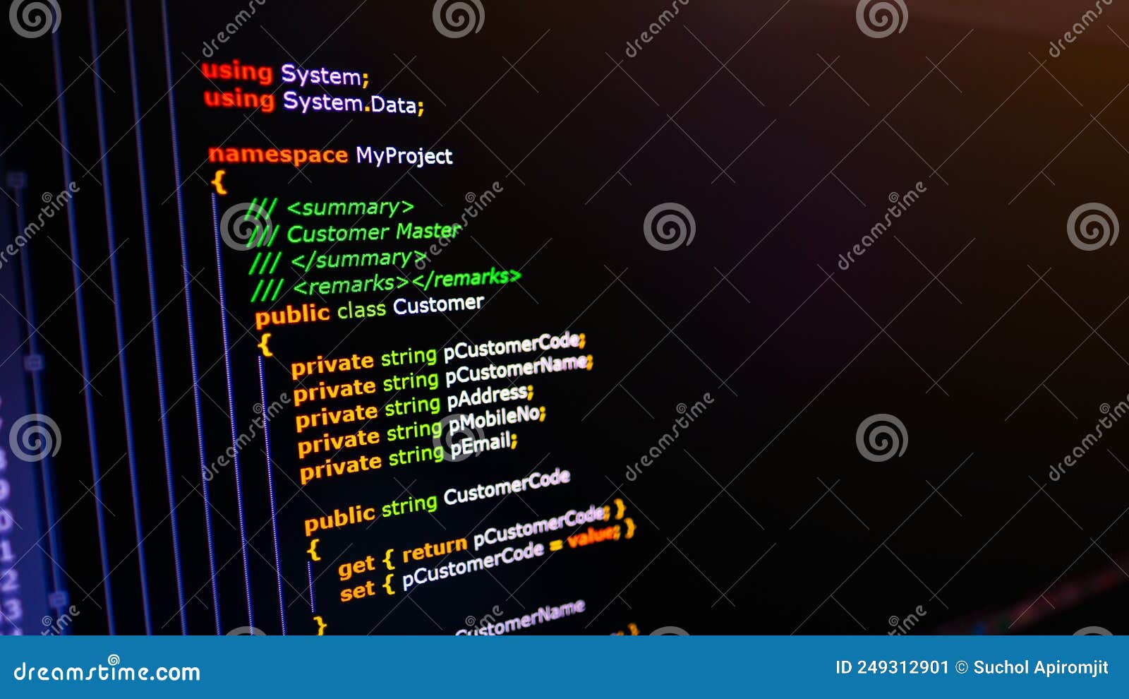 C Sharp Programming Language Source Code Example On Monitor Stock Image Image Of Text