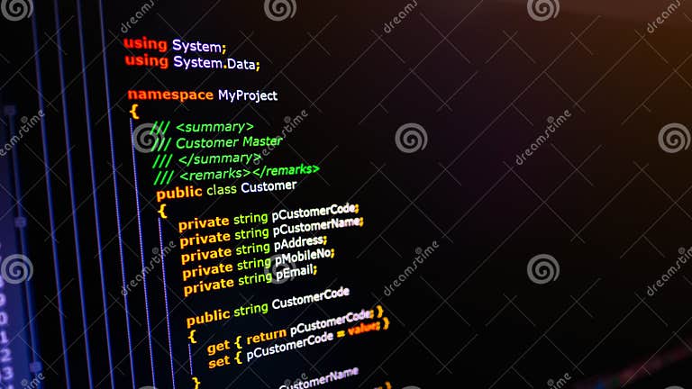 C Sharp Programming Language Source Code Example On Monitor Stock Image