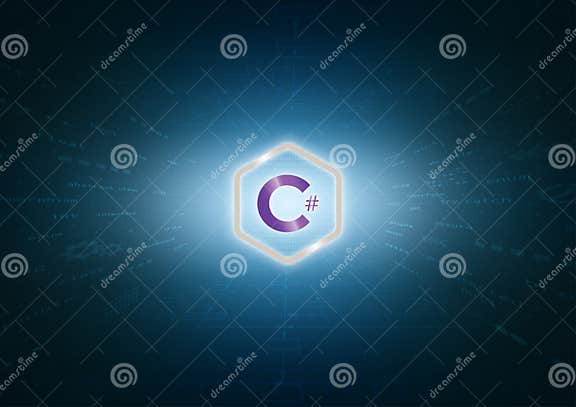 C Sharp Sign and Program Code on Blue Background Stock Vector ...