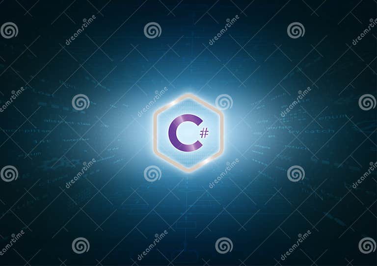 C Sharp Sign and Program Code on Blue Background Stock Vector ...