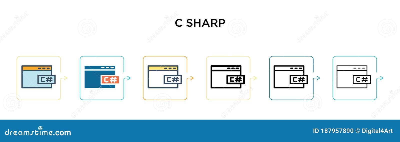 C Sharp Vector Icon in 6 Different Modern Styles. Black, Two Colored C ...