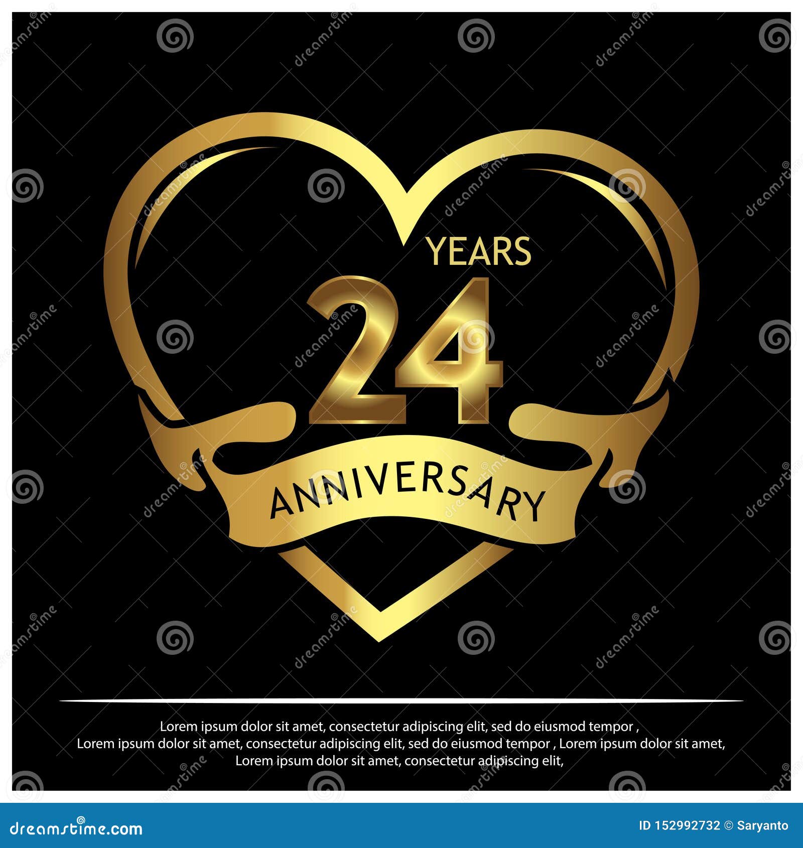 Twenty Four Years Anniversary Golden. Anniversary Template Design for ...