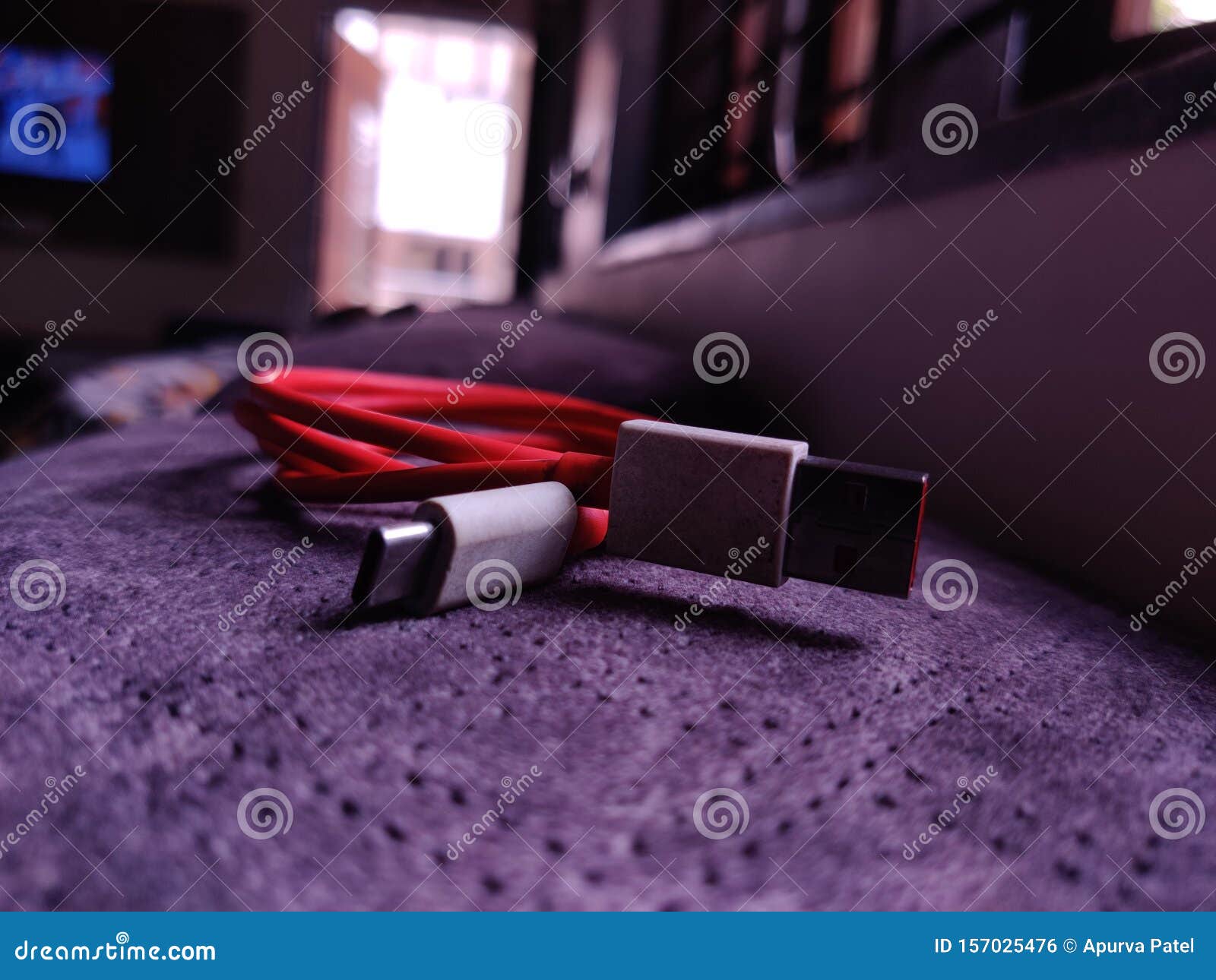 C Type Red Data Cable for Charging and Data Transfer . Stock Photo ...