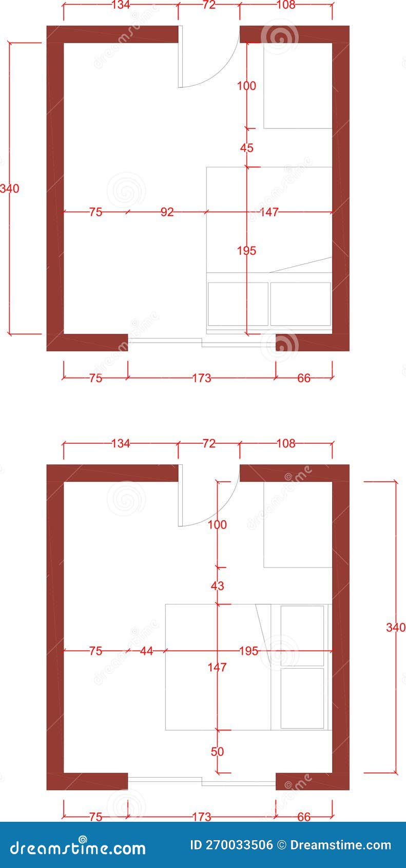 2d Illustration of a Small Room Layout in Two Different Furniture ...