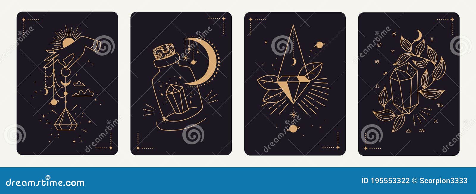 Set of Mystical Templates for Tarot Cards, Banners, Flyers, Posters ...