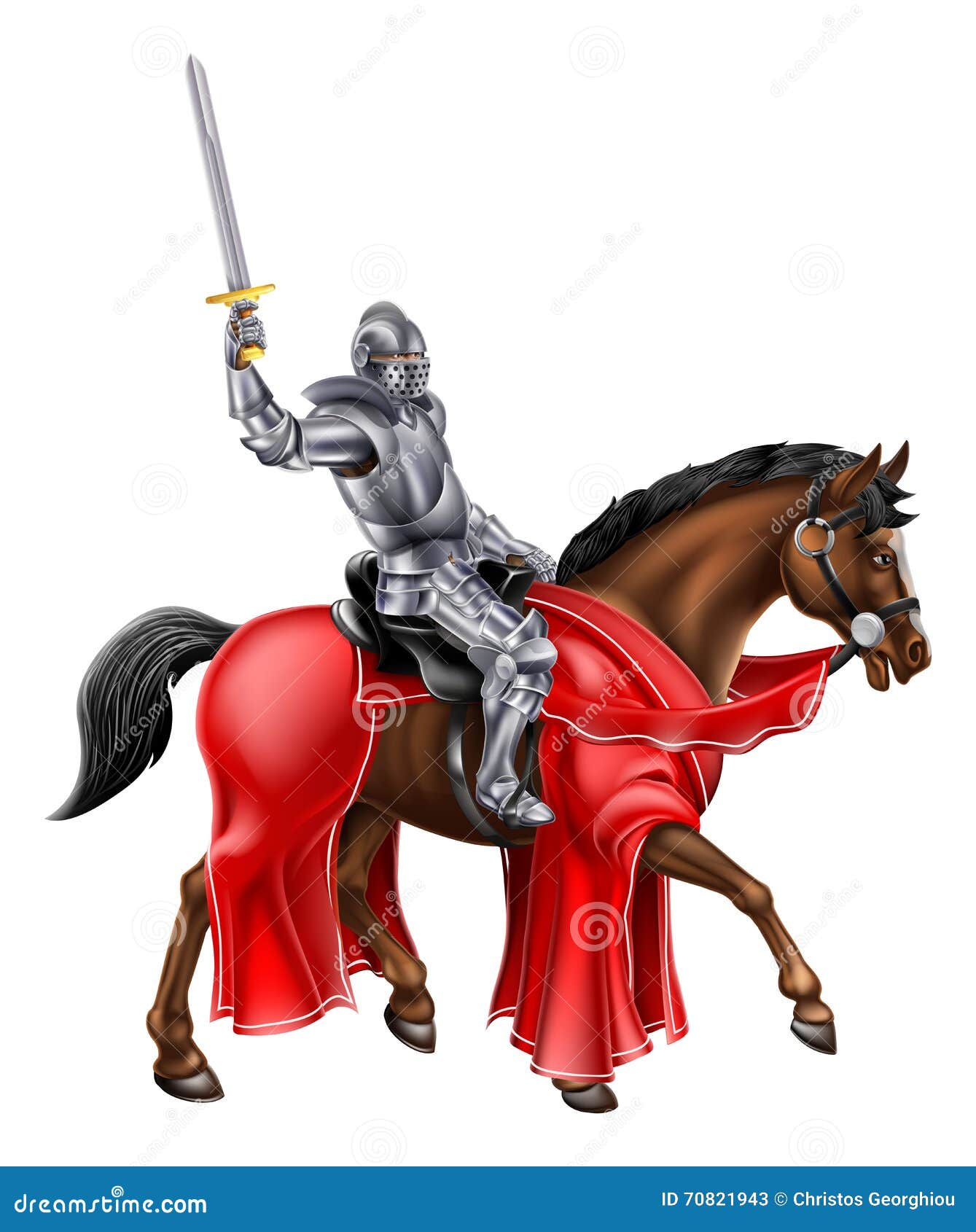 Caballero En El Caballo Que Sostiene La Espada Ilustración del Vector ...