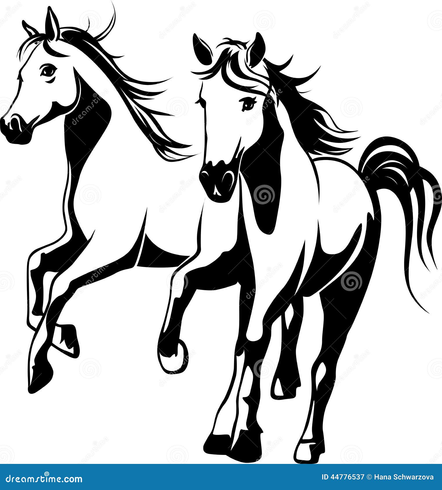 Caballos Salvajes - Vector Blanco Y Negro Ilustración del Vector ...