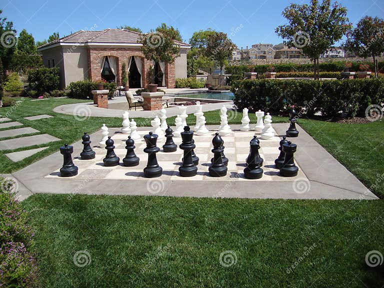 Cabana, Swimming Pool and Chess Game Stock Photo - Image of game, lawn ...