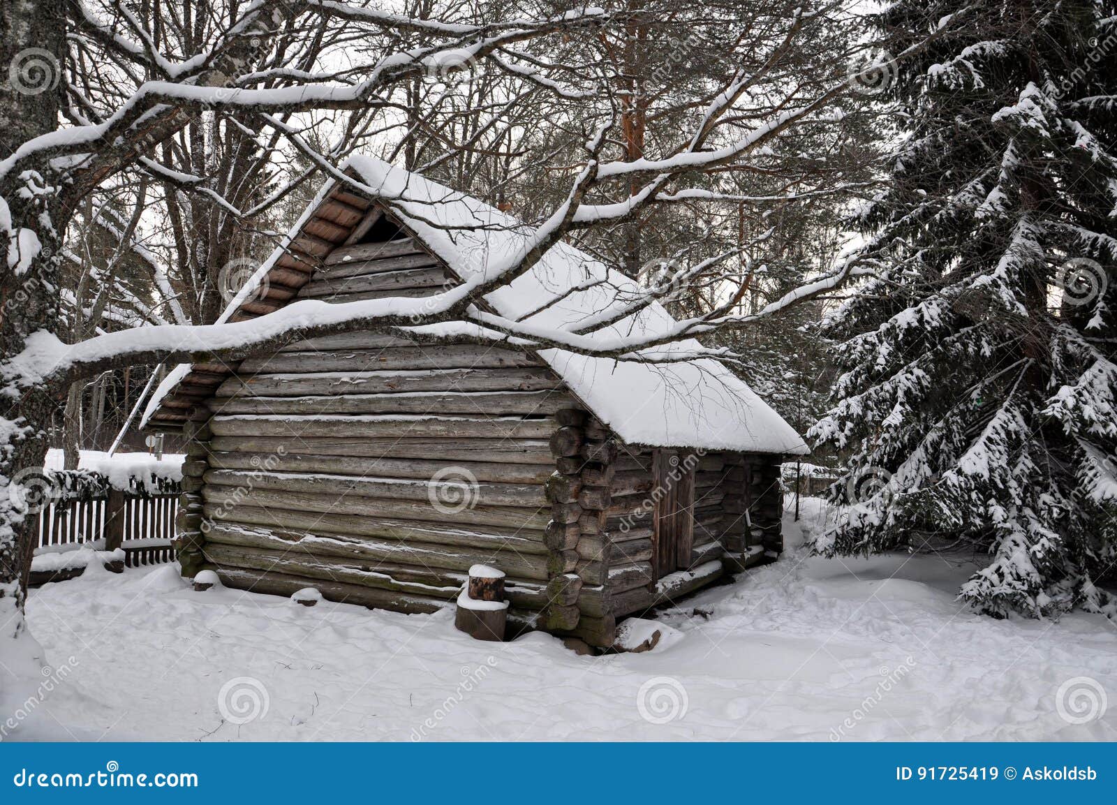 Cabane En Rondins Couverte De Neige Blanche Image stock - Image du ...