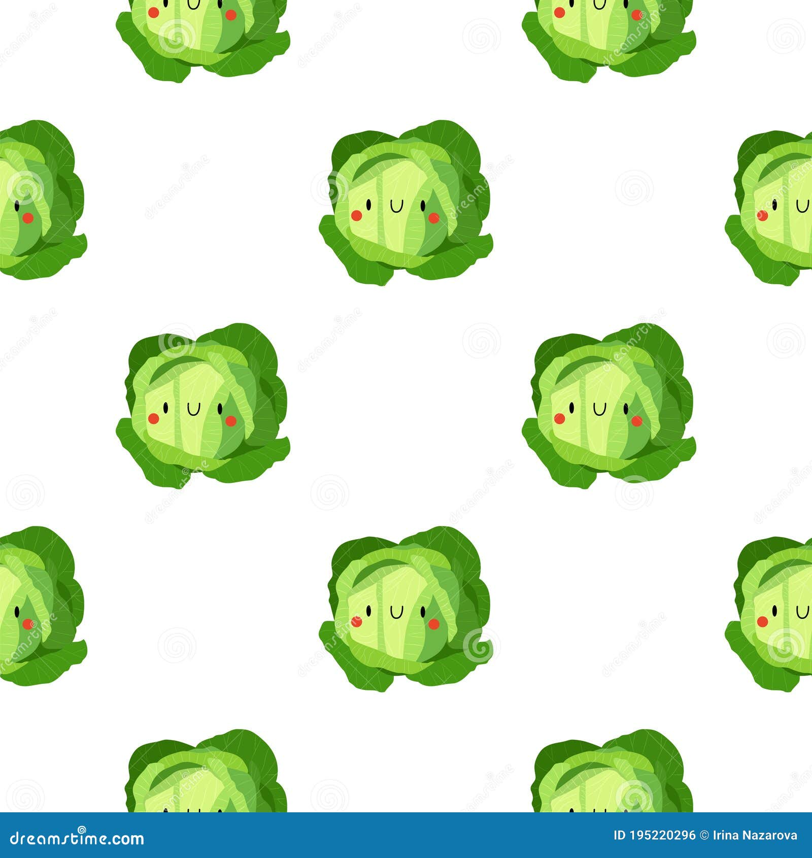 Kawaii Cartoon Cabbage. Seamless Vector Patterns Stock Vector ...