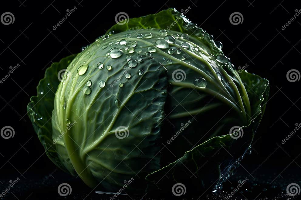 Cabbage on a Black Background. Neural Network AI Generated Stock ...