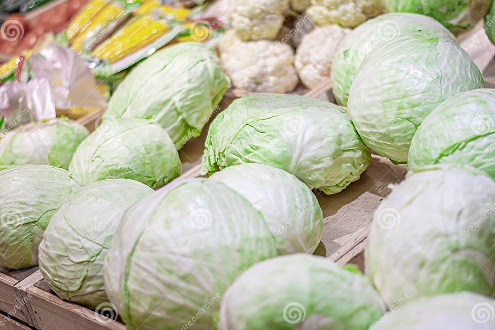 Cabbage in the Boxes in the Stores Stock Image - Image of healthy ...