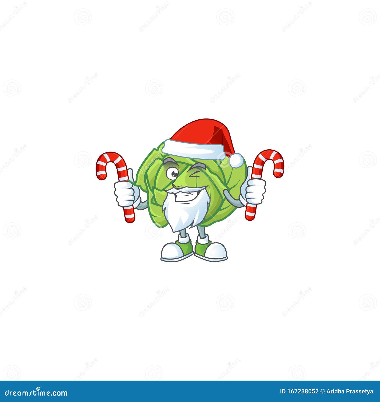 Cabbage Cartoon Character in Santa Claus with Candy Stock Vector ...