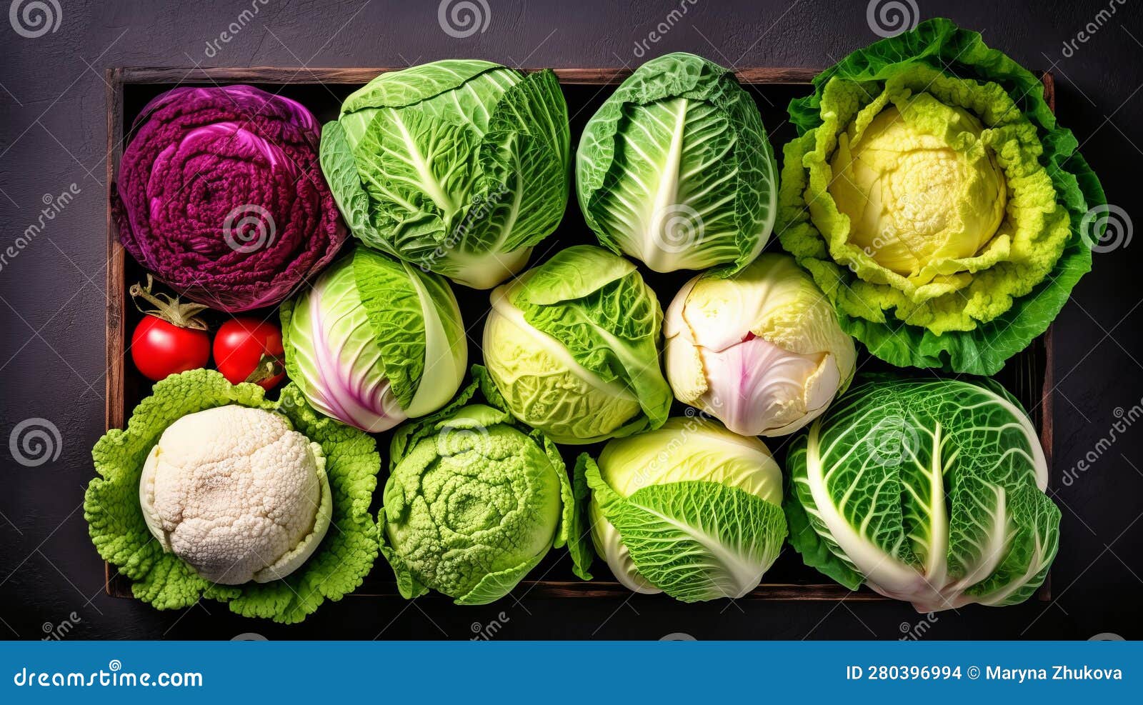 Cabbage of Different Varieties and Types, Flatlay Vegetables, a Banner ...
