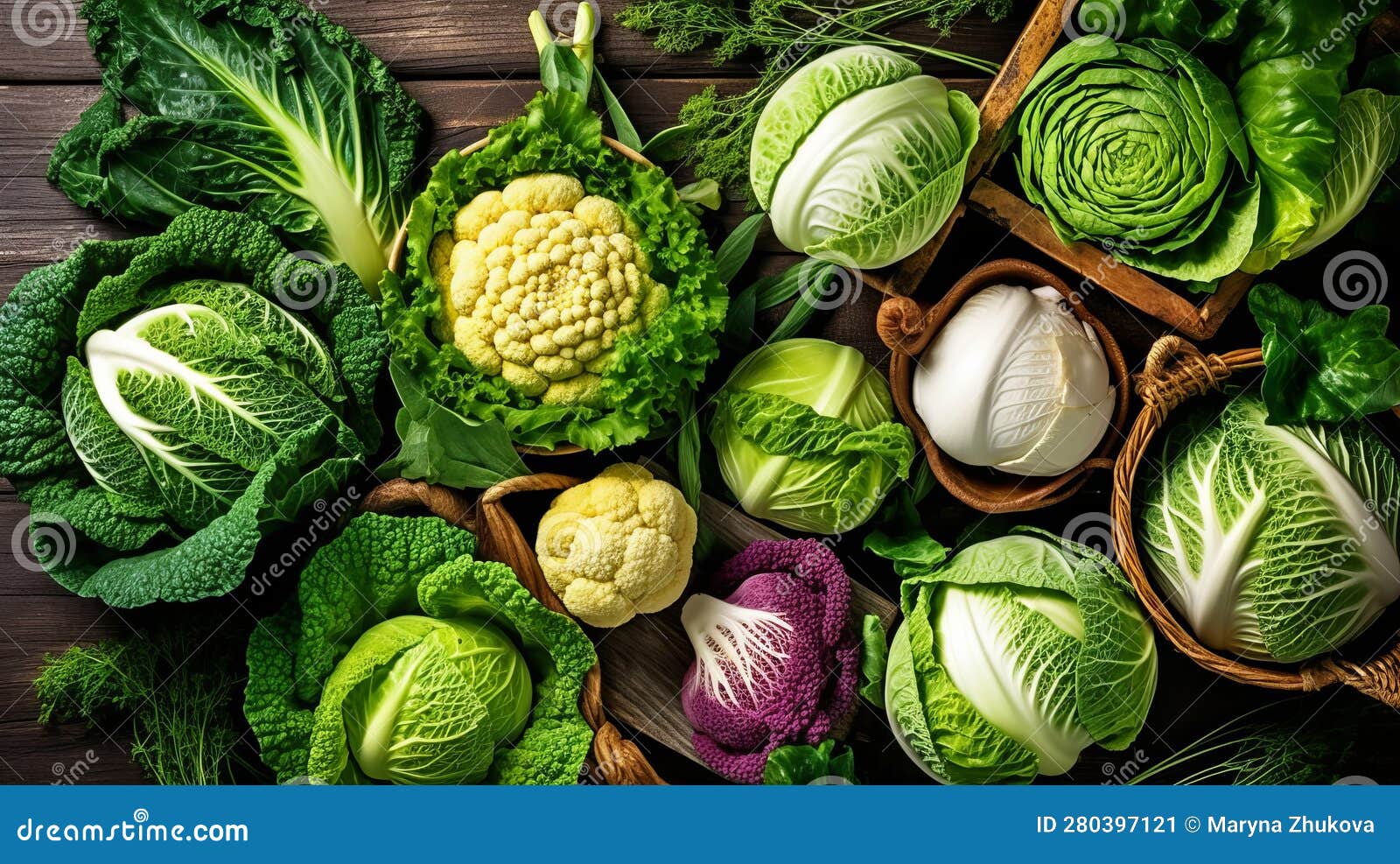Cabbage of Different Varieties and Types, Flatlay Vegetables, a Banner ...