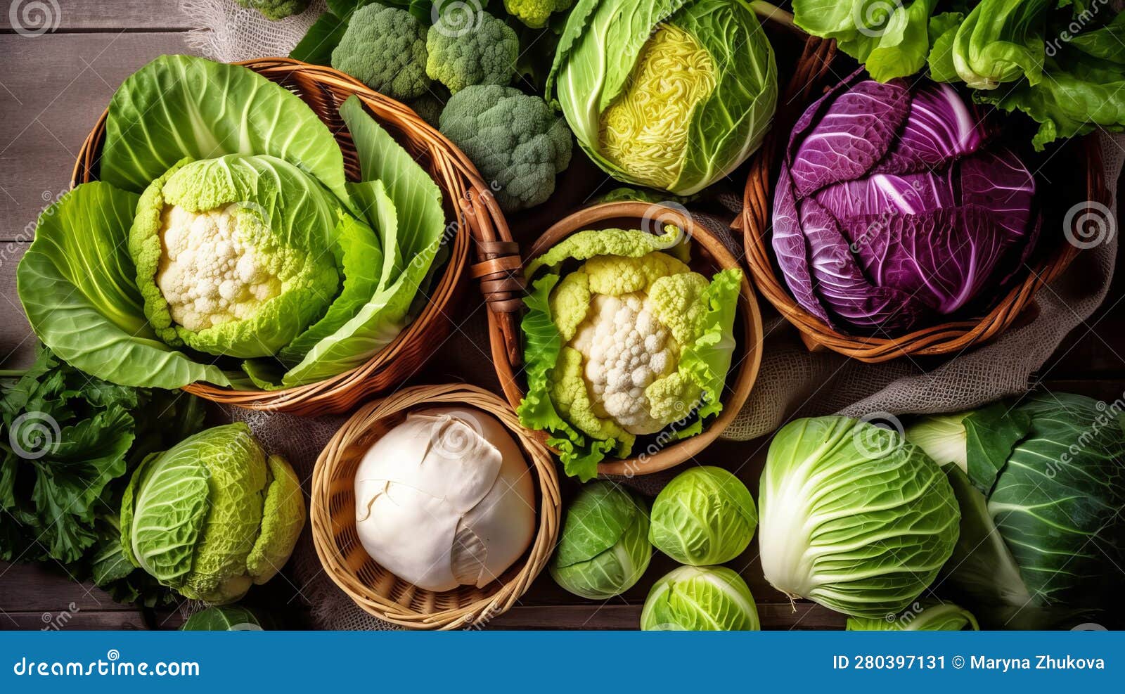 Cabbage of Different Varieties and Types, Flatlay Vegetables, a Banner ...