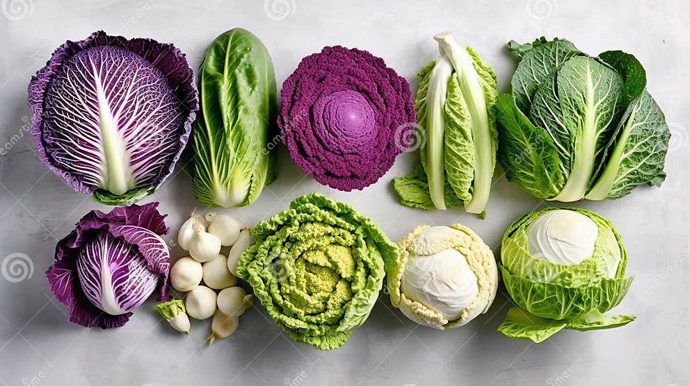 Cabbage of Different Varieties and Types, Flatlay Vegetables, a Banner ...