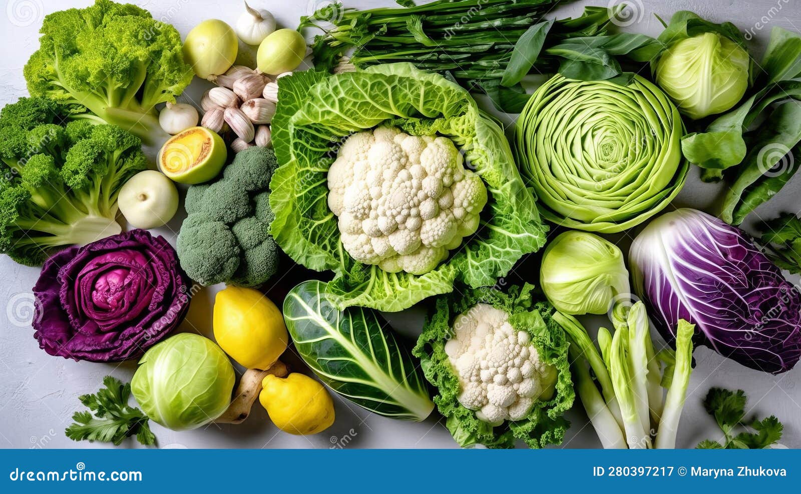 Cabbage of Different Varieties and Types, Flatlay Vegetables, a Banner ...