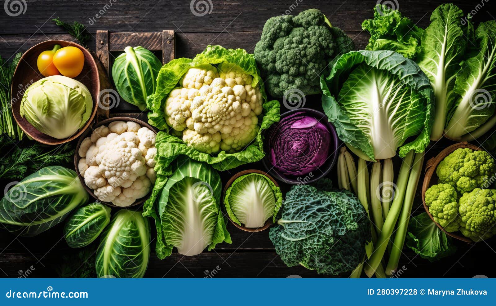 Cabbage of Different Varieties and Types, Flatlay Vegetables, a Banner ...