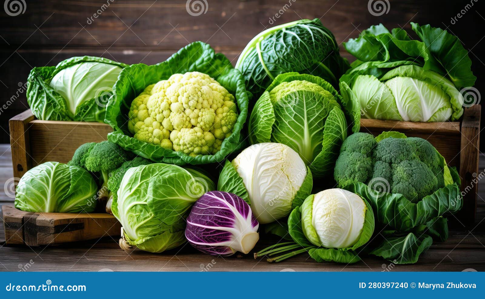 Cabbage of Different Varieties and Types, Flatlay Vegetables, a Banner ...