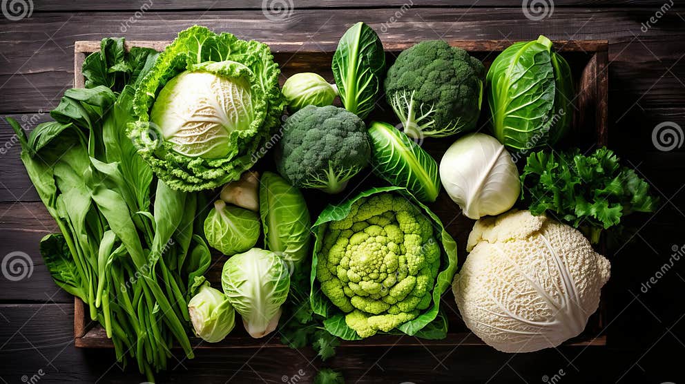 Cabbage of Different Varieties and Types, Flatlay Vegetables, a Banner ...