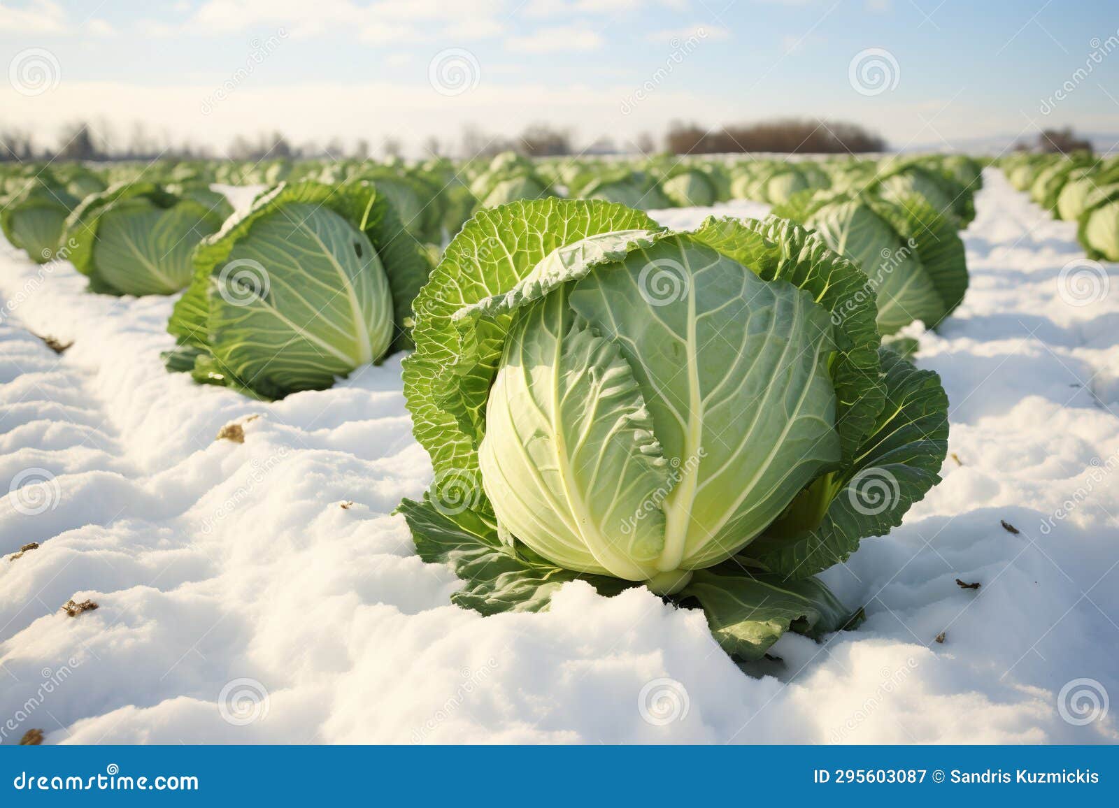 Cabbage Field Under Snow. Generative AI Stock Illustration ...