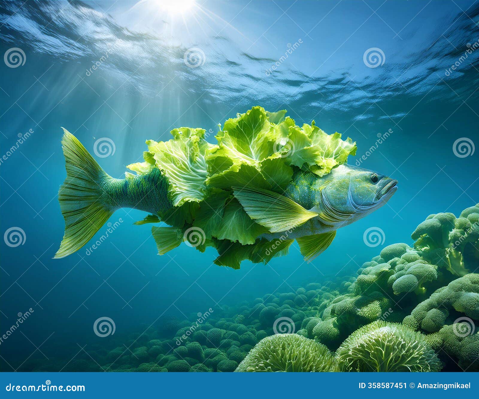 Cabbage Fish Swimming Absurd Image Stock Image - Image of aquatic ...