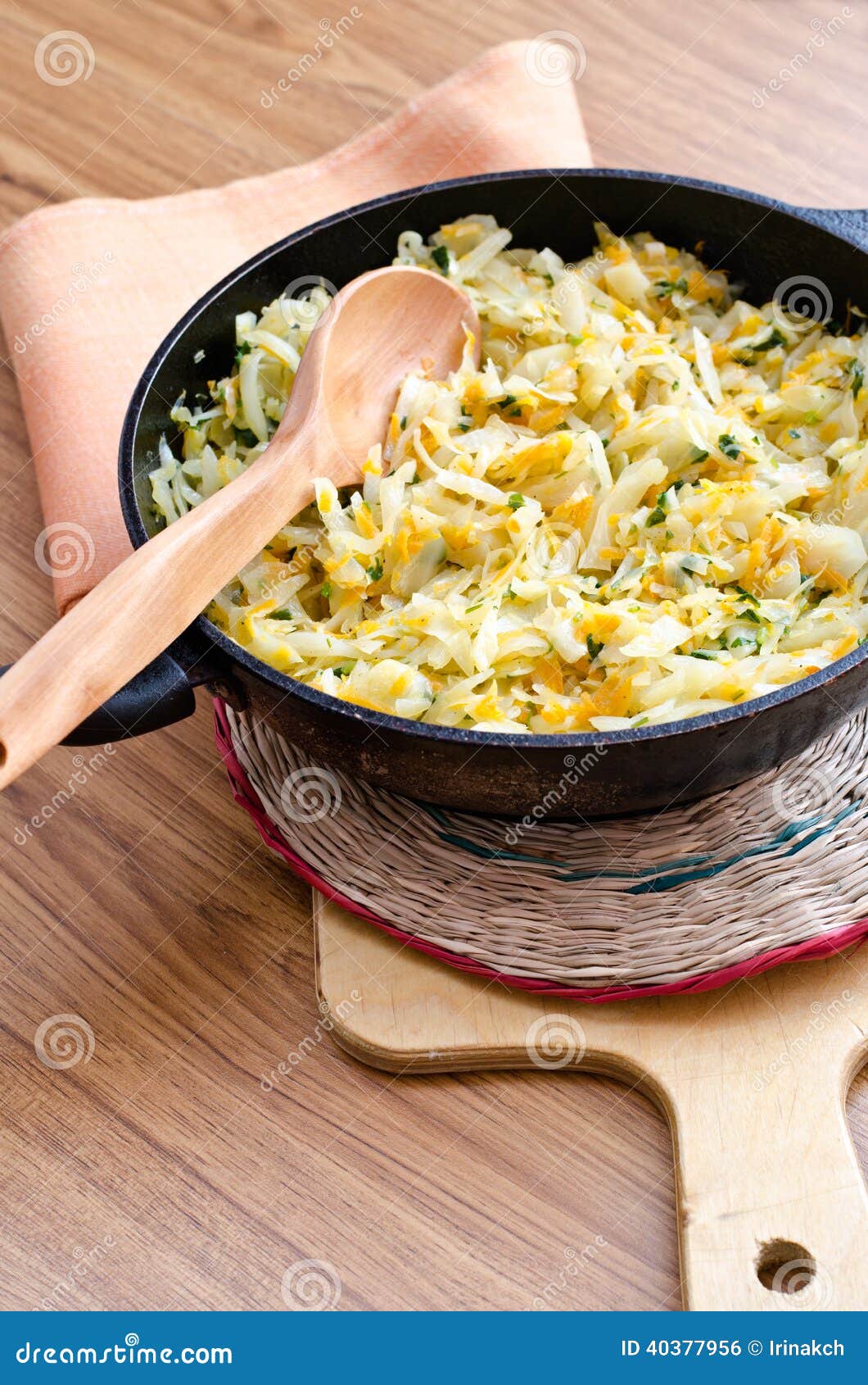 Cabbage in a frying pan stock photo. Image of culture - 40377956