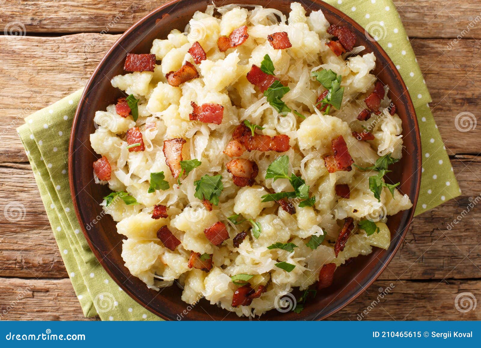 Cabbage Halusky Strapacky with Bacon Closeup in the Plate. Horizontal ...