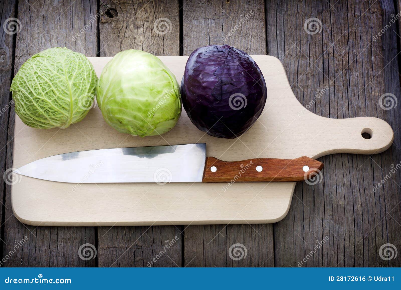 Cabbage and Knife on Cutting Board Stock Photo - Image of kitchen ...