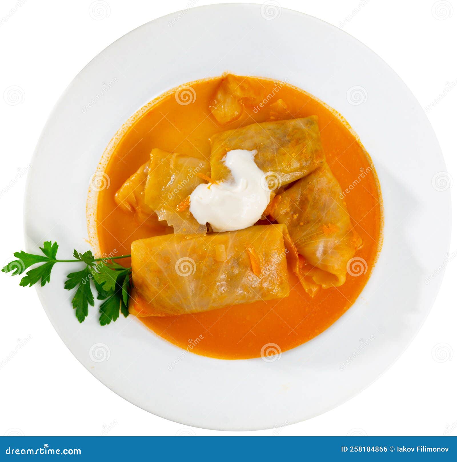 Cabbage Rolls In Cabbage Leaves With Sour Cream Dish Of Eastern European Cuisine Closeup Stock