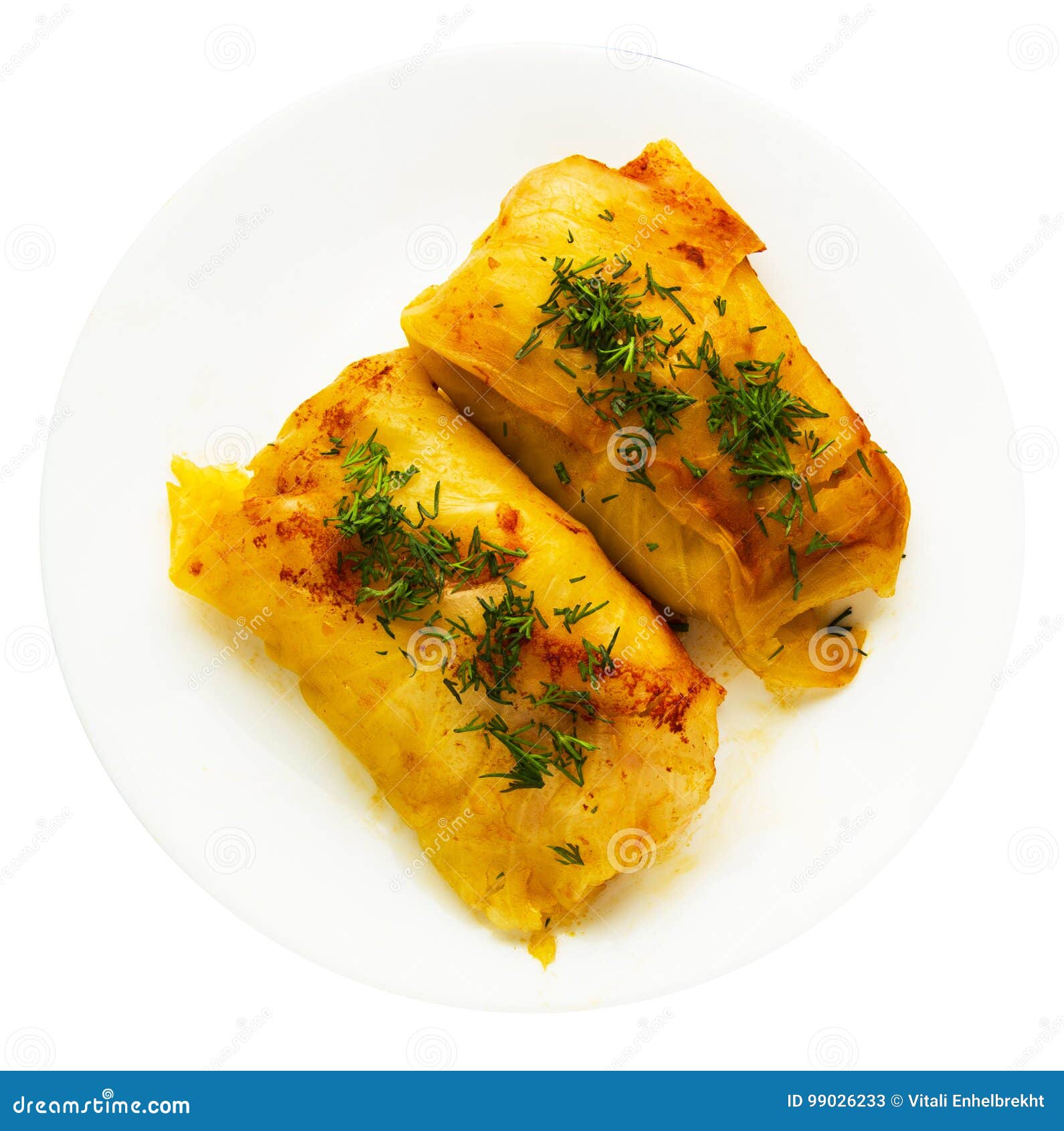 Cabbage Rolls on a Plate Isolated on a White Stock Image - Image of ...