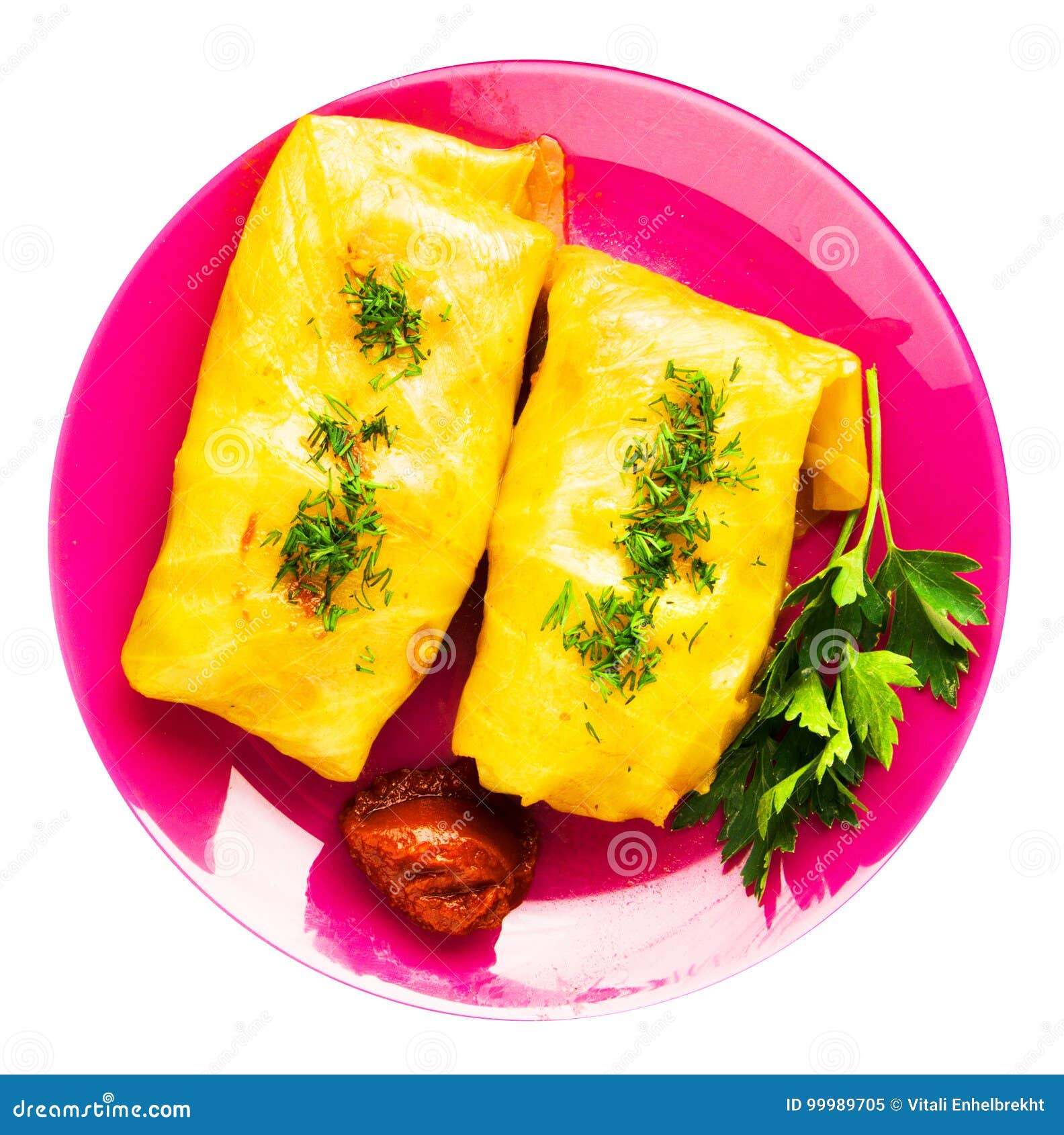 Cabbage Rolls on a Plate Isolated on a White Stock Image - Image of ...