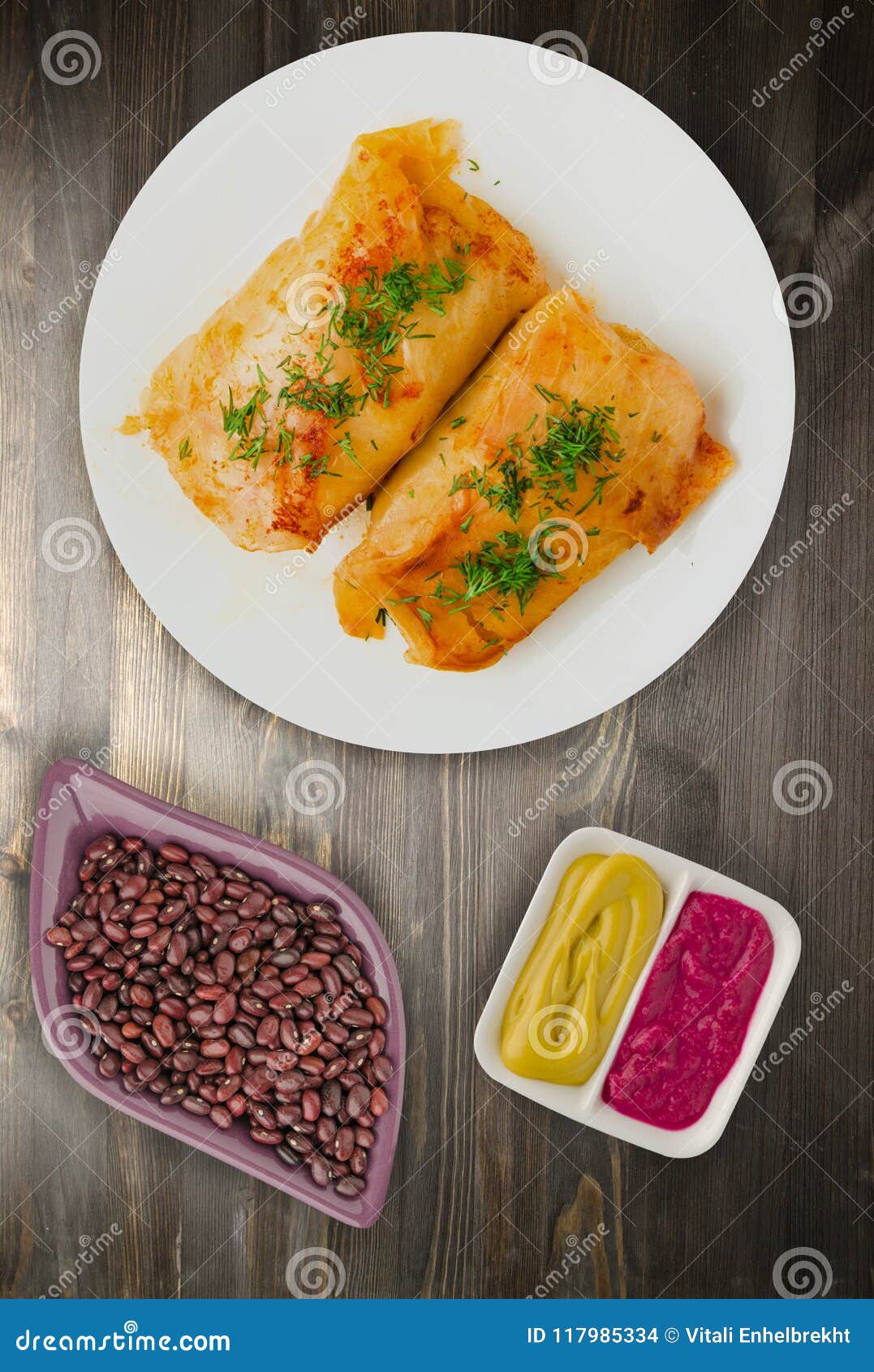 Cabbage Rolls in a Plate . Meat in Cabbage Top View. Stock Photo ...