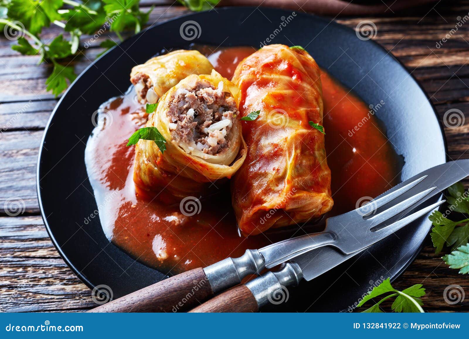Cabbage Rolls Stuffed with Ground Beef Stock Photo - Image of ground ...