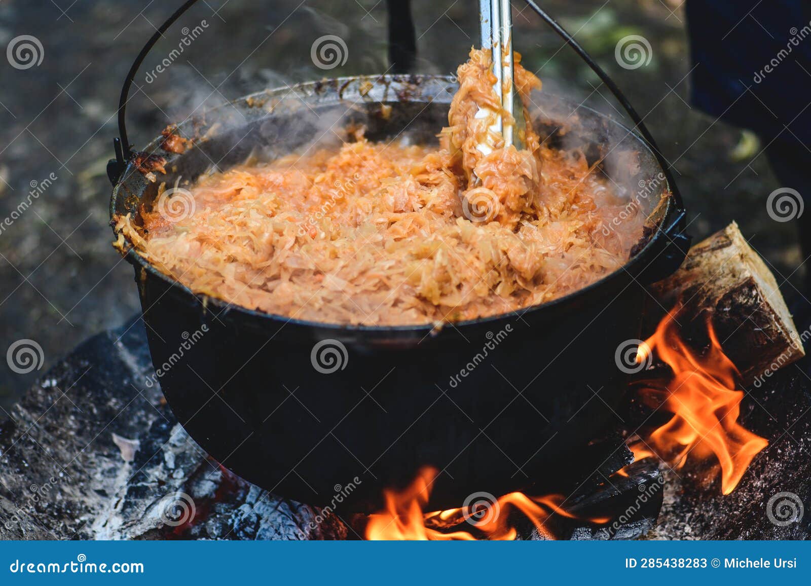 Cabbage Soup or Stew Cooking in a Big Pot on the Open Fire Stock Image ...