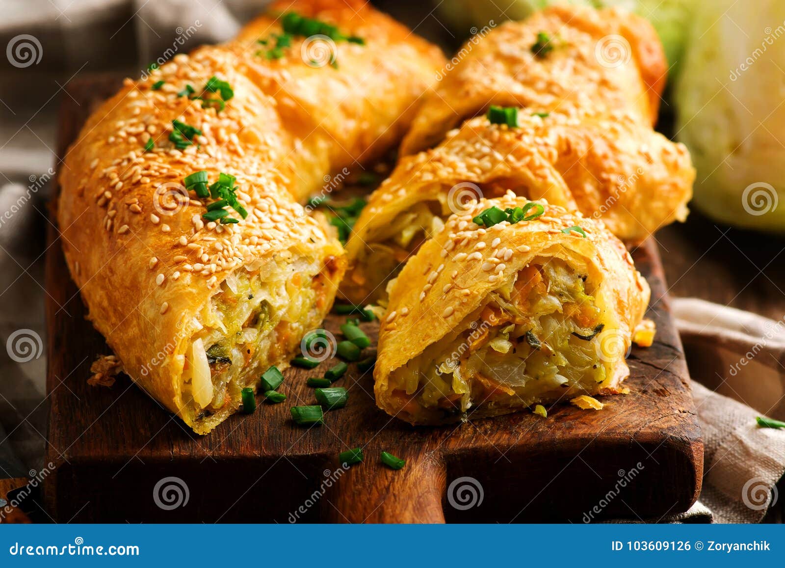 Cabbage Strudel. Rustic Style. Selective Focus. Stock Photo - Image of ...