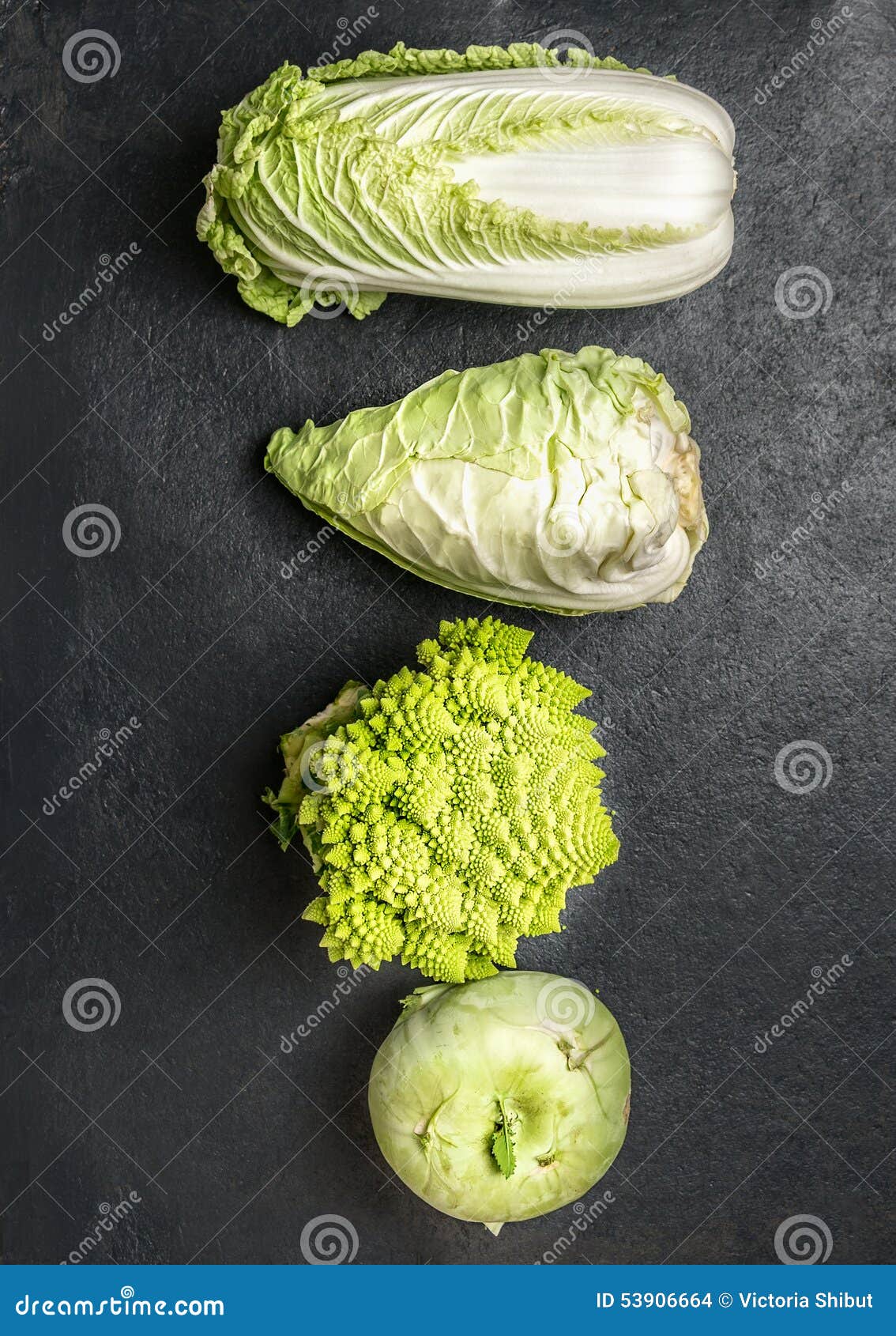 Cabbage Variety on Dark Stone Background Stock Photo - Image of green ...