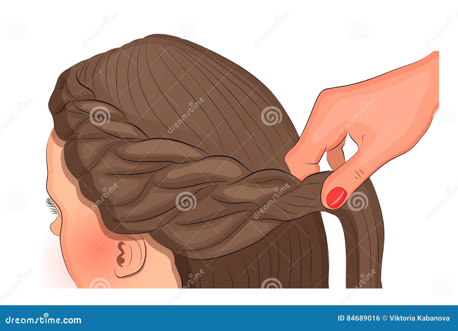 Cabeça fêmea trança ilustração stock. Ilustração de ondas - 84689016