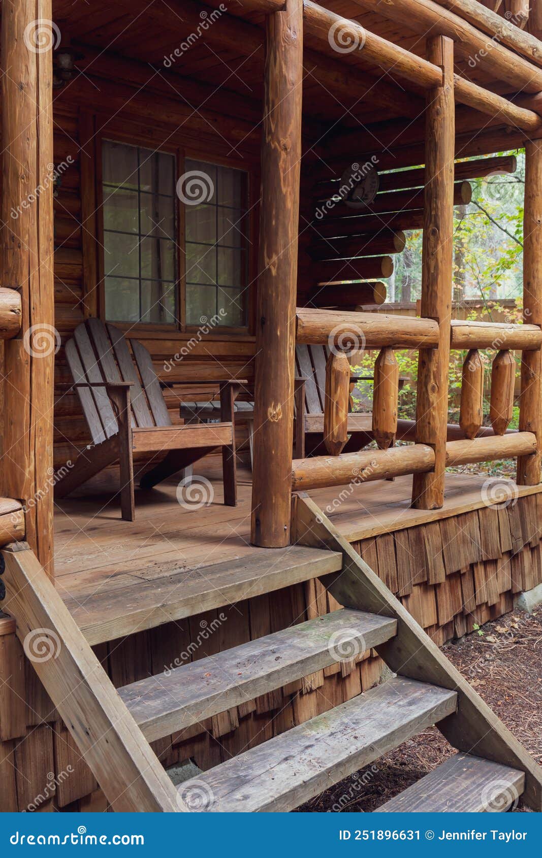 Stairs Leading To Rustic Log Cabin Front Porch Stock Image - Image of ...