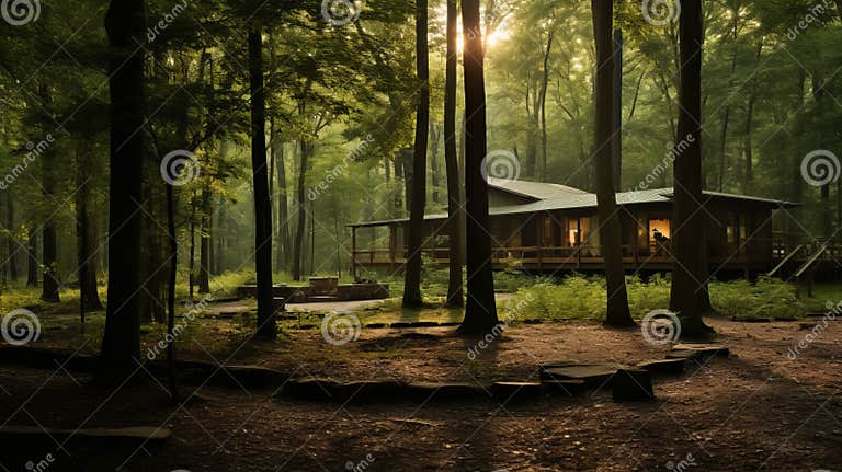 A Secluded Cabin Surrounded by Lush Trees in a Peaceful Forest Setting ...