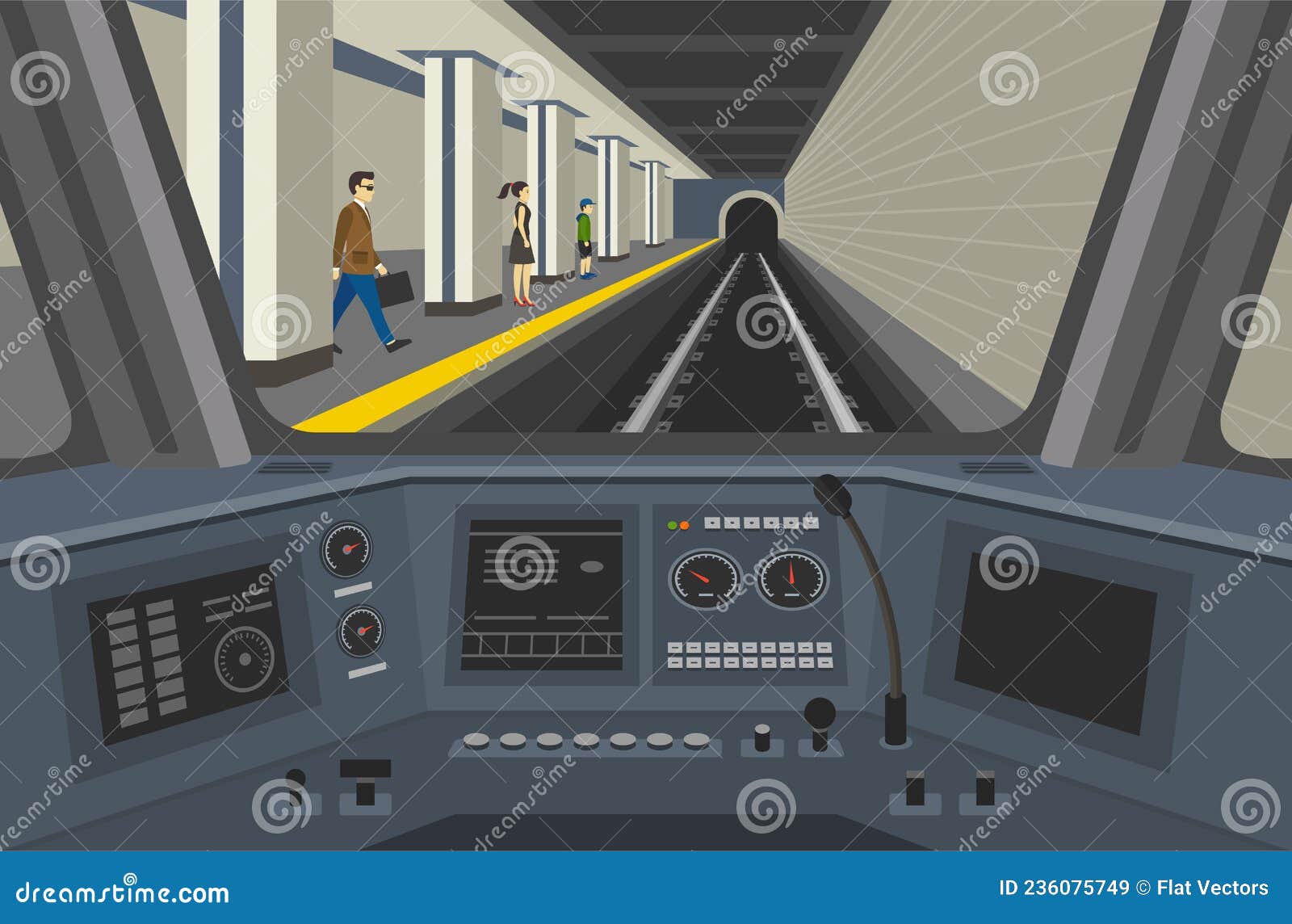 Train Cockpit With Control Panel And Armchair Cartoon Vector ...