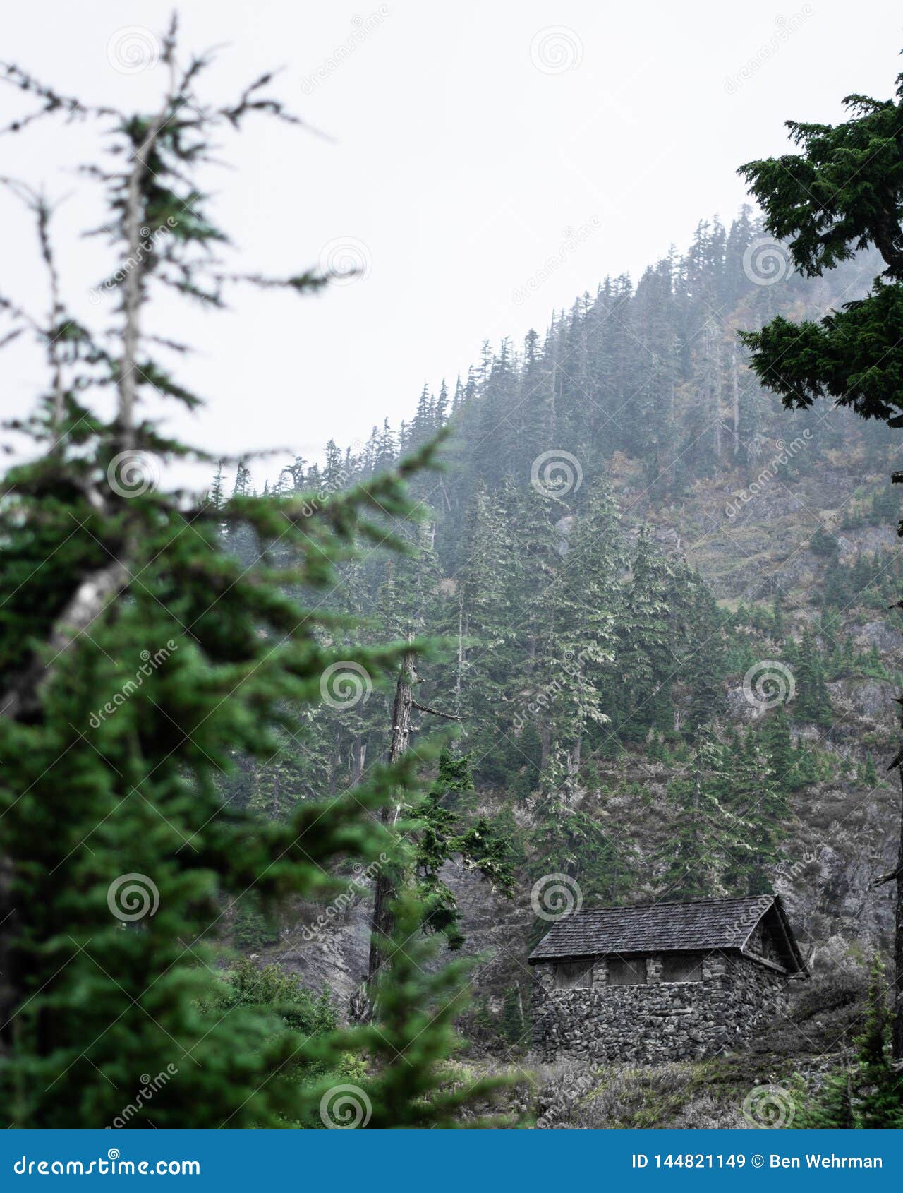 Cabin on the Mountainside stock image. Image of valley - 144821149