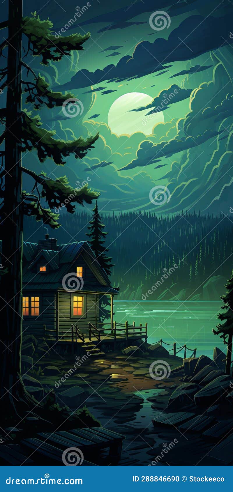 Sublime Wilderness: a Hyper-detailed Cartoon Landscape of a House at ...