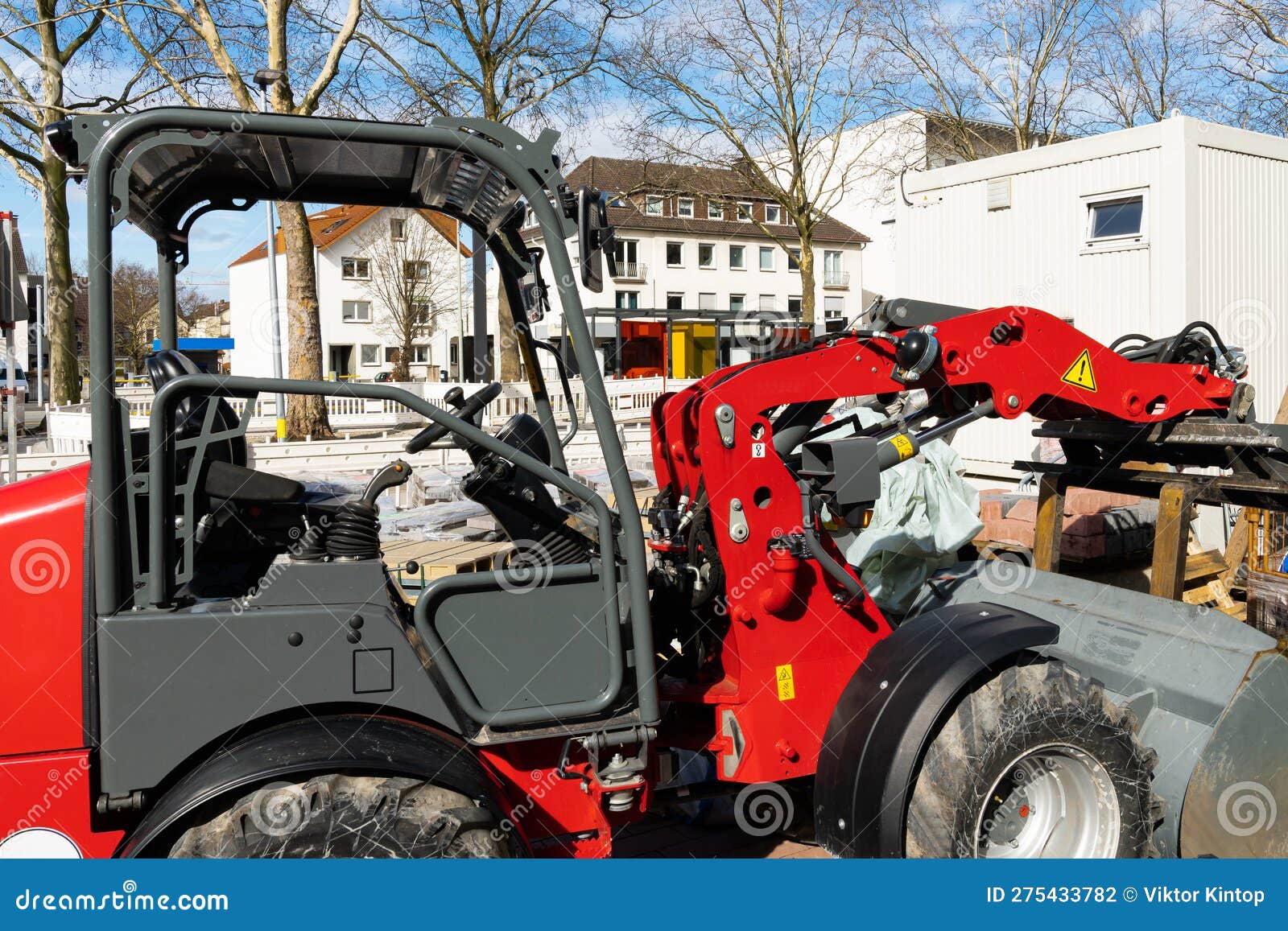 Cabin of a Red Tractor at a Construction Site. Stock Photo - Image of ...