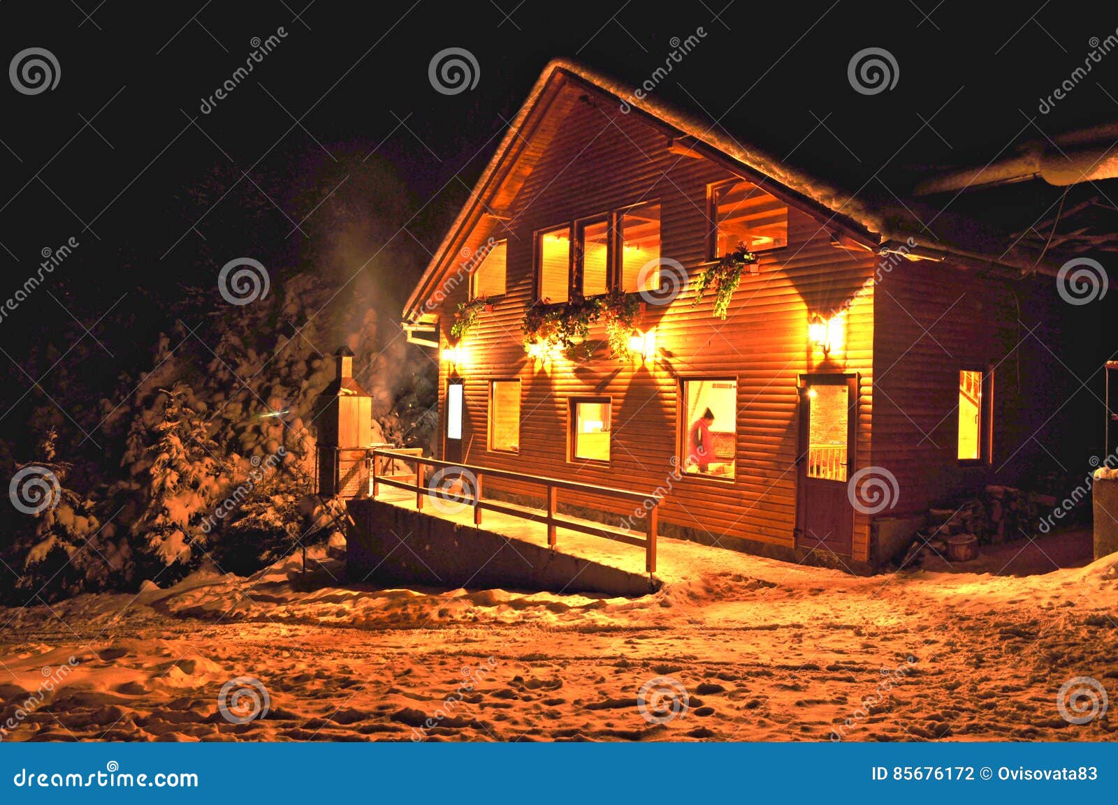 Cabin with Snow in the Forest Stock Photo - Image of snow, rustic: 85676172